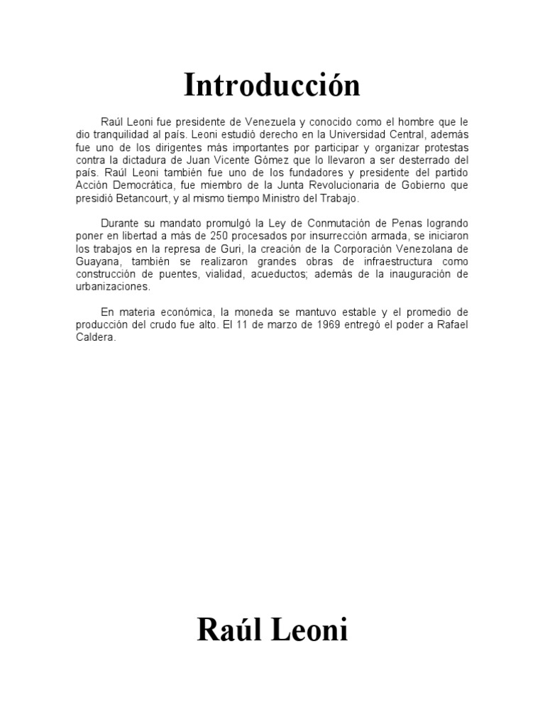Biografía de Raúl Leoni | PDF | Democracia | Ideologías políticas