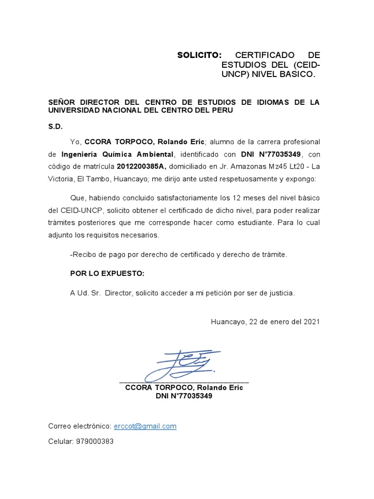 Solicitud Certificado de Ingles | PDF