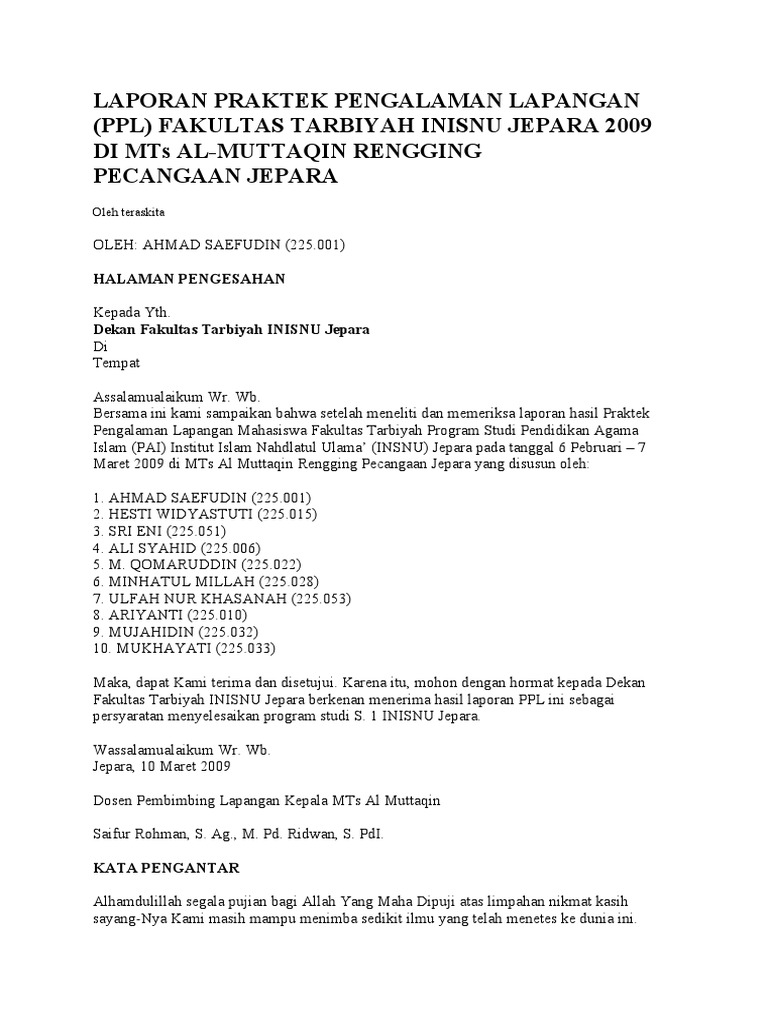 Contoh Laporan PPL | PDF