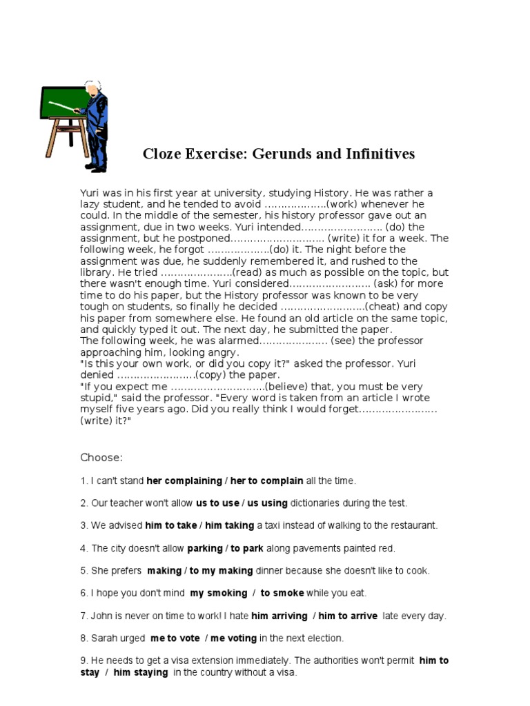 GERUNDS AND INFINITIVES Cloze | PDF | Language Arts & Discipline