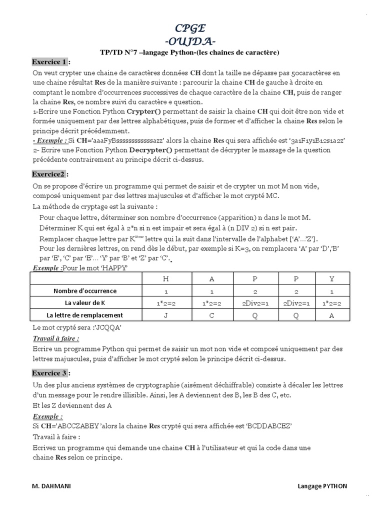 TP-TD N°7-python-CPGE - Chaine de Caractere | PDF TP-TD N°7-python-CPGE - Chaine de Caractere | PDF