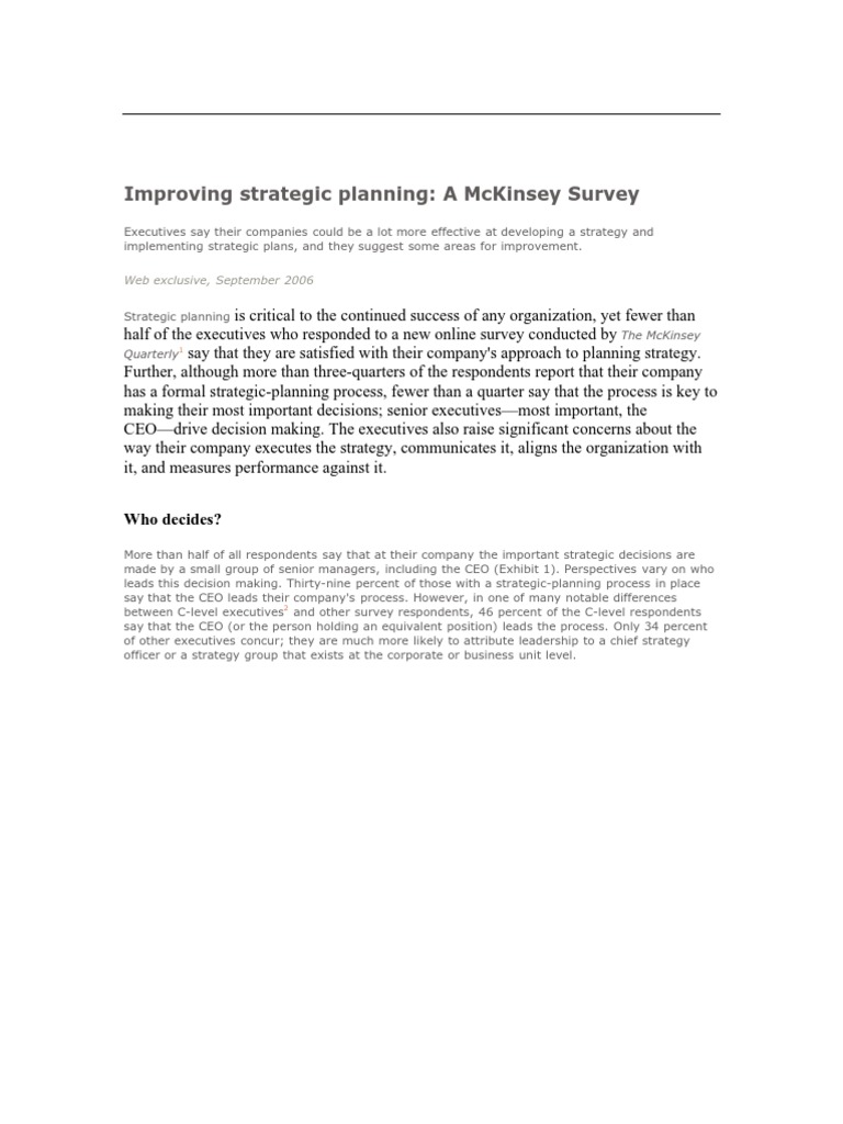 Improving Strategic Planning A Mckinsey Survey4555 | PDF | Chief ...