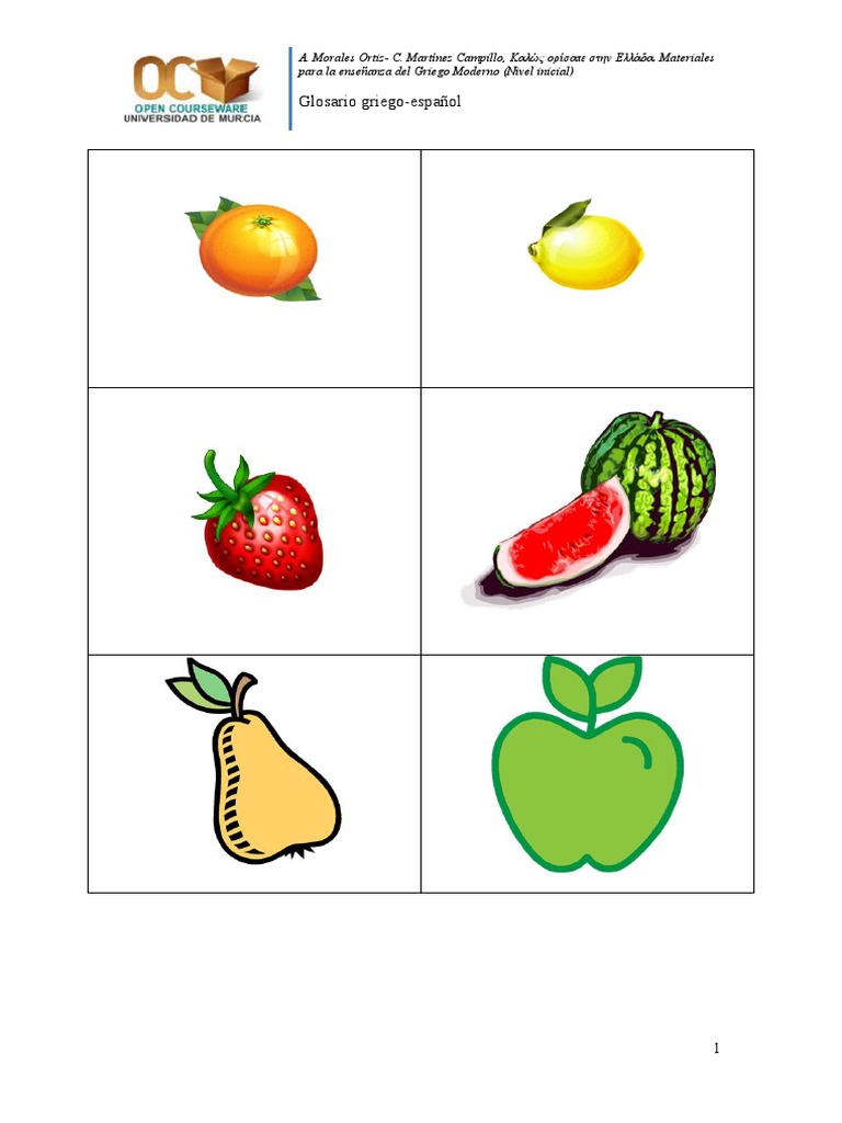 Fichas Vocabulario - Frutas y Verduras Imagenes | PDF | Estudios de ...