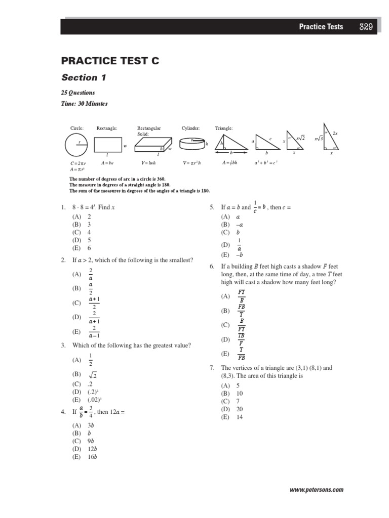 Practice Test C Section 1 Questions | PDF | Area | Elementary Mathematics