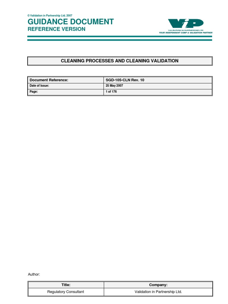 CLEANING PROCESSES AND CLEANING VALIDATION GUIDE | Verification And ...