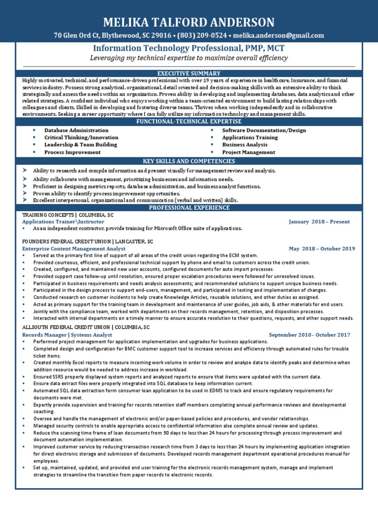 Melikatanderson Resume2021 | PDF | Records Management | Databases