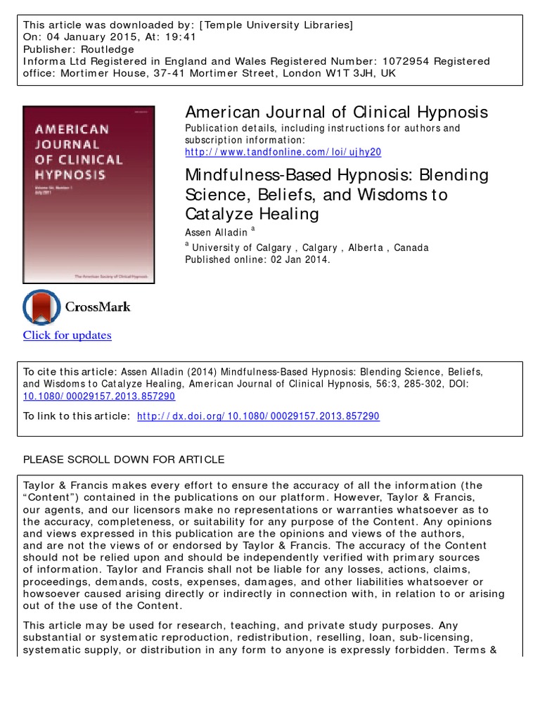 Mindfulness-Based Hypnosis for Healing | PDF | Mindfulness | Psychotherapy