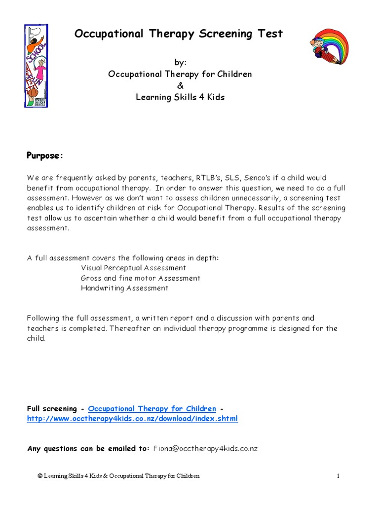 Occupational Therapy Screening Test: By: Occupational Therapy For ...