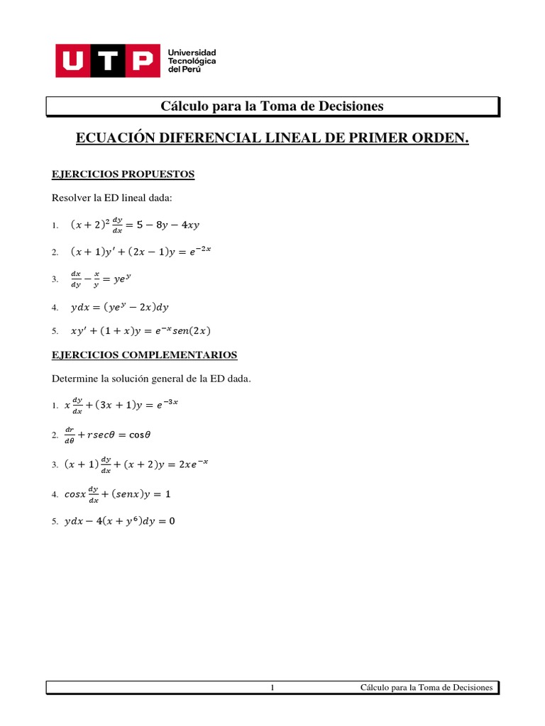 S02.s1-Ecuación Diferencial Lineal de Primer Orden - Ejercicios | PDF