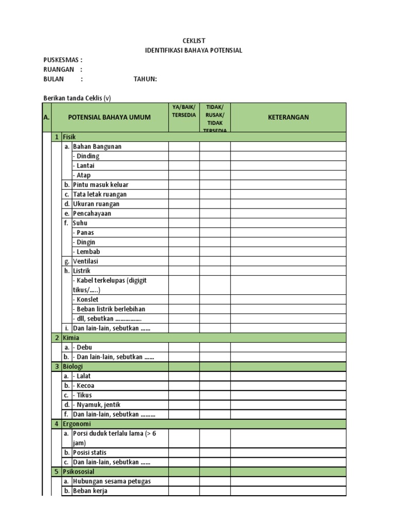 Ceklist K3 Fasyankes | PDF