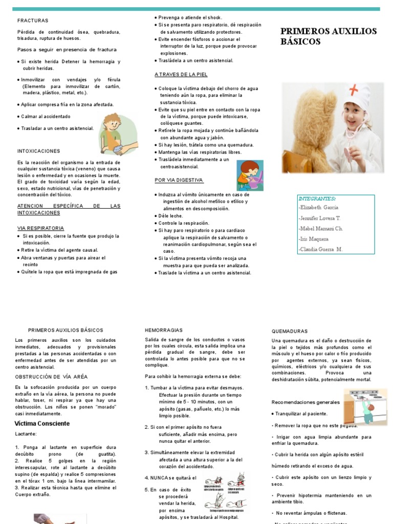 Triptico Primeros Auxilios Word | PDF | Primeros auxilios | Especialidades Medicas
