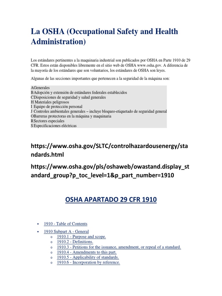 Seguridad (OSHA) | PDF | Administración de Seguridad y Salud ...