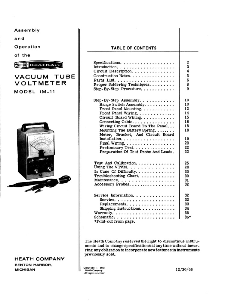 Heathkit IM-11 VTVM Manual-1 | PDF