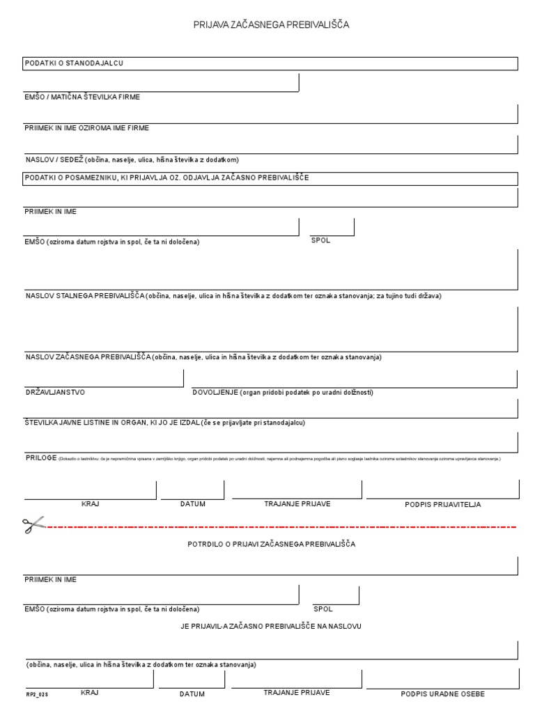 Obrazec Prijava Zacasnega Prebivalisca | PDF
