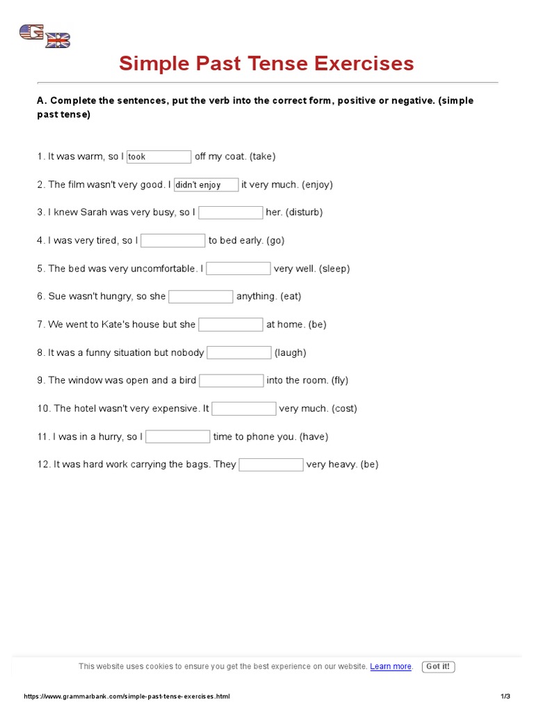 Simple Past Tense Exercises - GrammarBank | PDF | Morphology ...