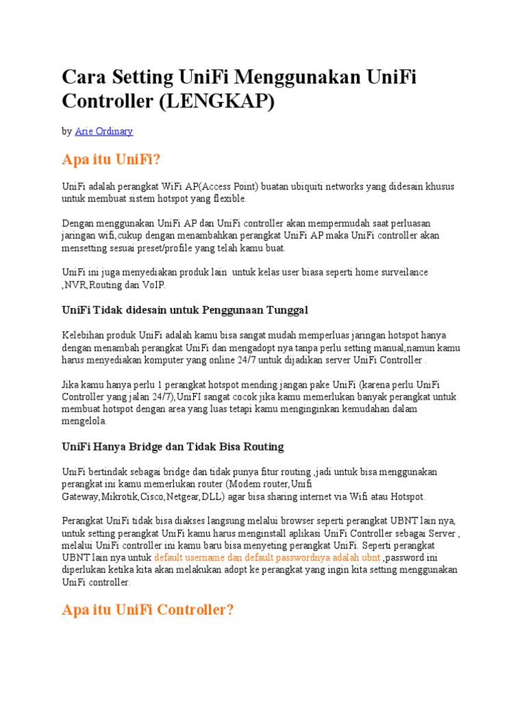 Cara Setting UniFi Menggunakan UniFi Controller | PDF