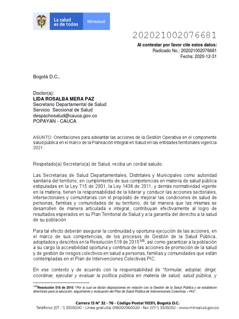 Directrices Del MSPS - Salud Pública - 2021 | PDF | Salud y bienestar | Medicina