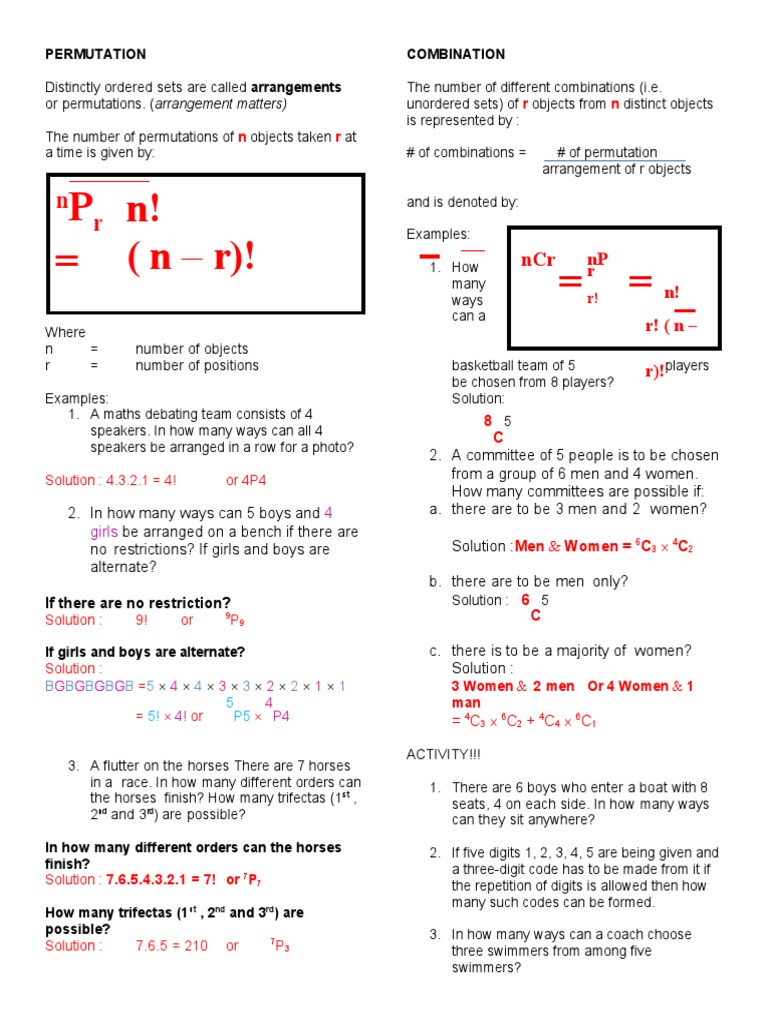 Permutations and Combinations Guide | PDF | Permutation | Discrete Mathematics