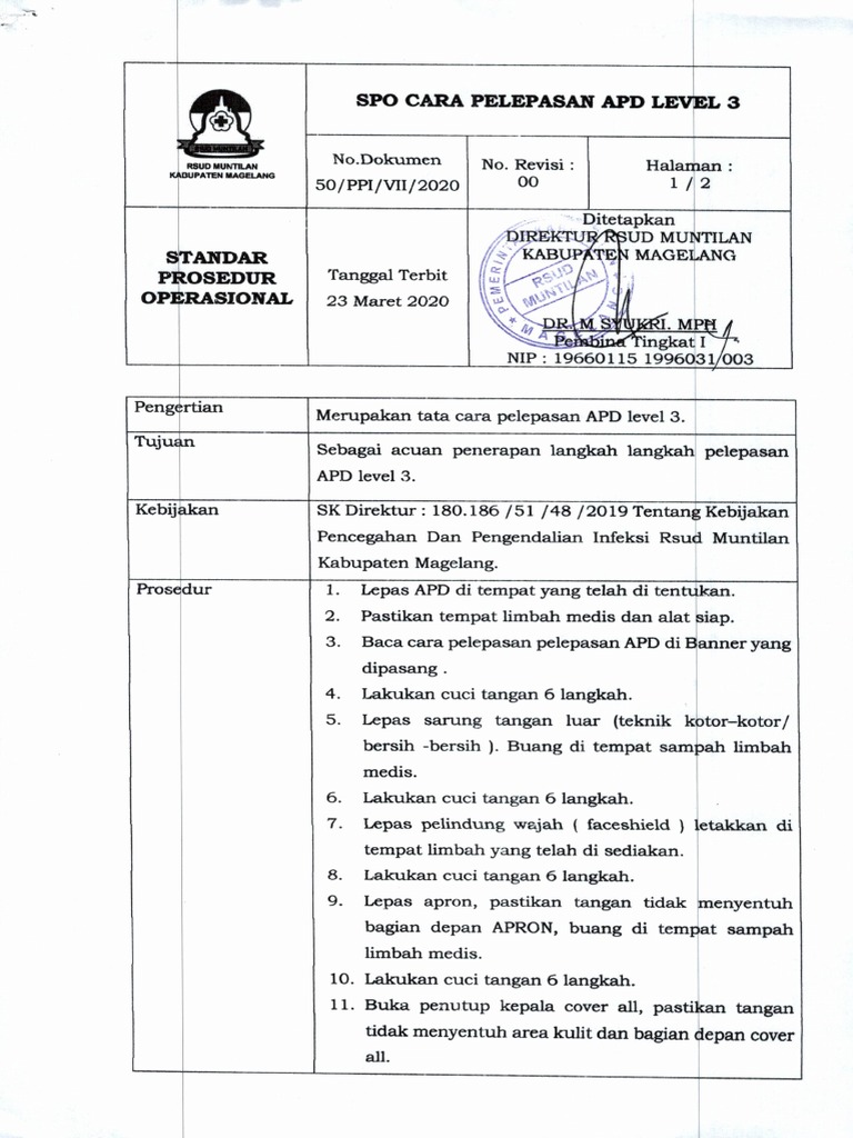 SPO Cara Pelepasan APD Level 3 2020 | PDF