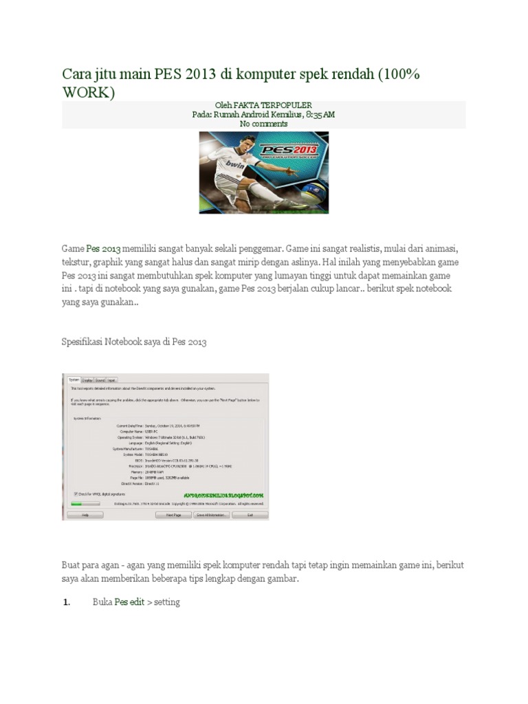 Cara Jitu Main PES 2013 Di Komputer Spek Rendah | PDF