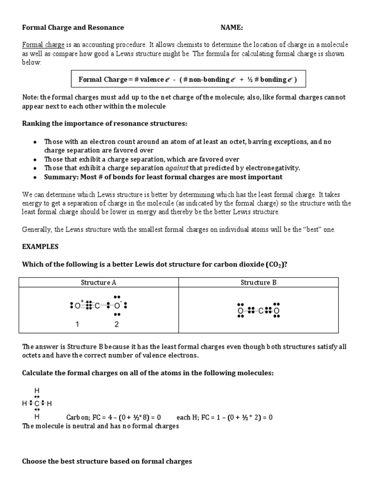 Formal Charge and Resonance Worksheet | PDF | Chemical Bond | Interaction