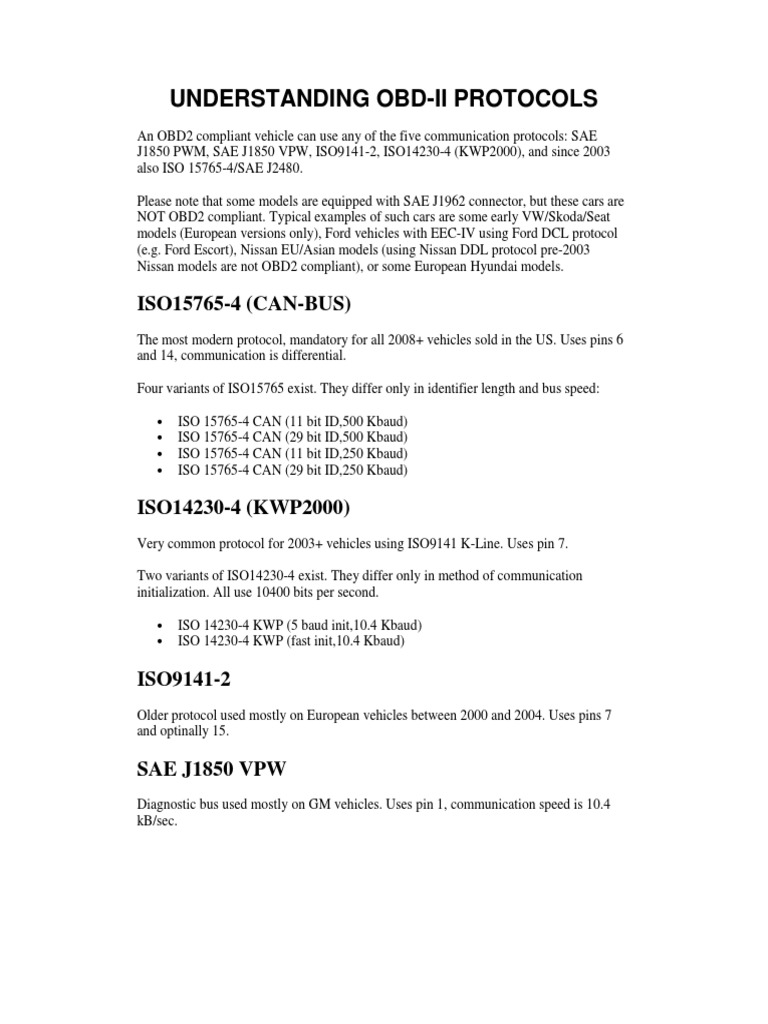 Understanding Obd-Ii Protocols: ISO15765-4 (CAN-BUS) | PDF | Automotive ...