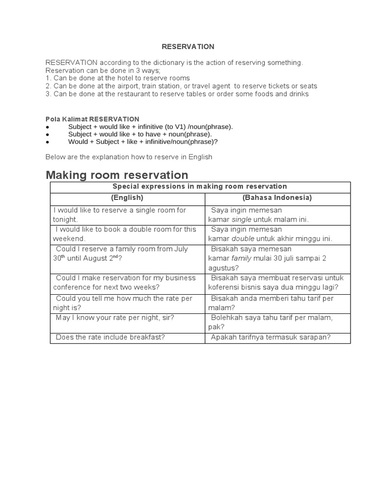 Making Room Reservation | PDF | Syntax | Linguistic Morphology