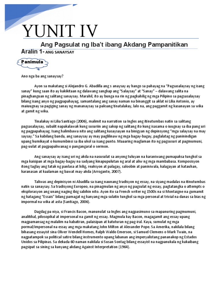 Masining YUNIT IV-Aralin1 | PDF