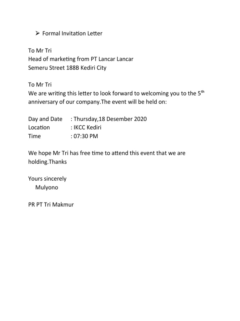 Formal Invitation Letter