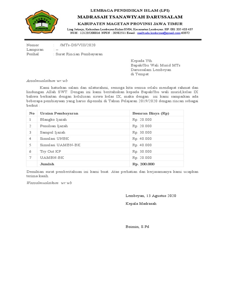 Surat Rincian Pembayaran | PDF