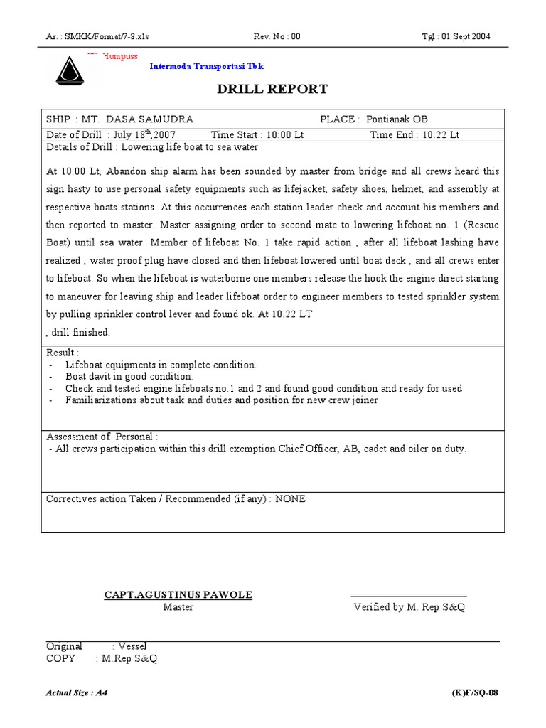 Drill Report: PT. Humpuss | PDF | Water Transport | Ships