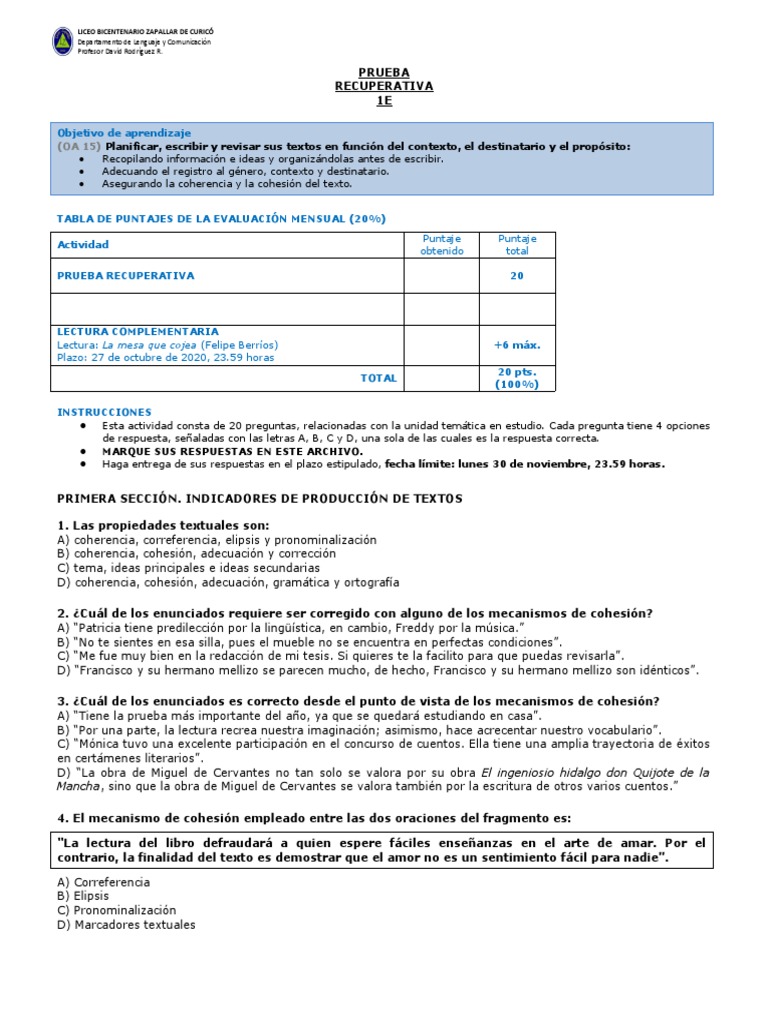 Prueba Recuperativa Liceo Zapallar | PDF | Circo | Chile