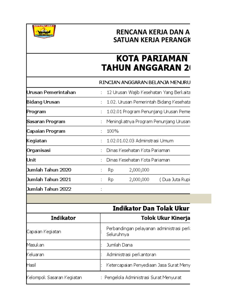 Contoh RKA 2021 Dinkes Baru | PDF
