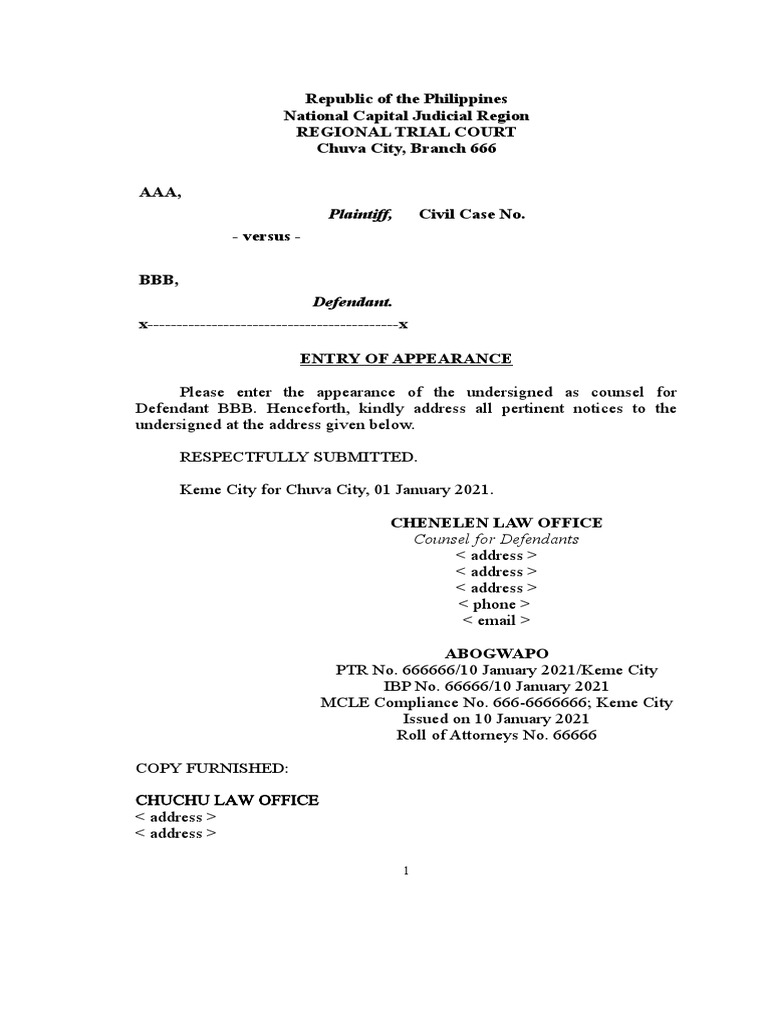 Entry of Appearance (SAMPLE) | PDF