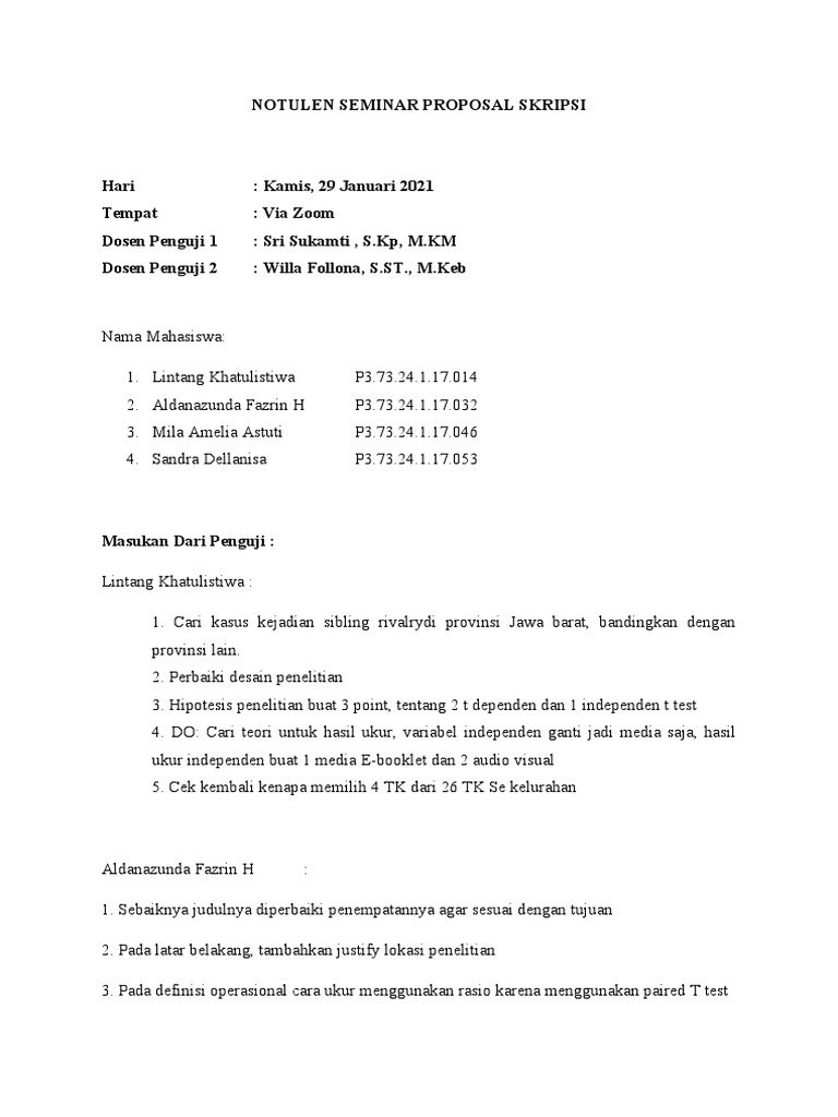 Notulen Seminar Proposal Skripsi | PDF