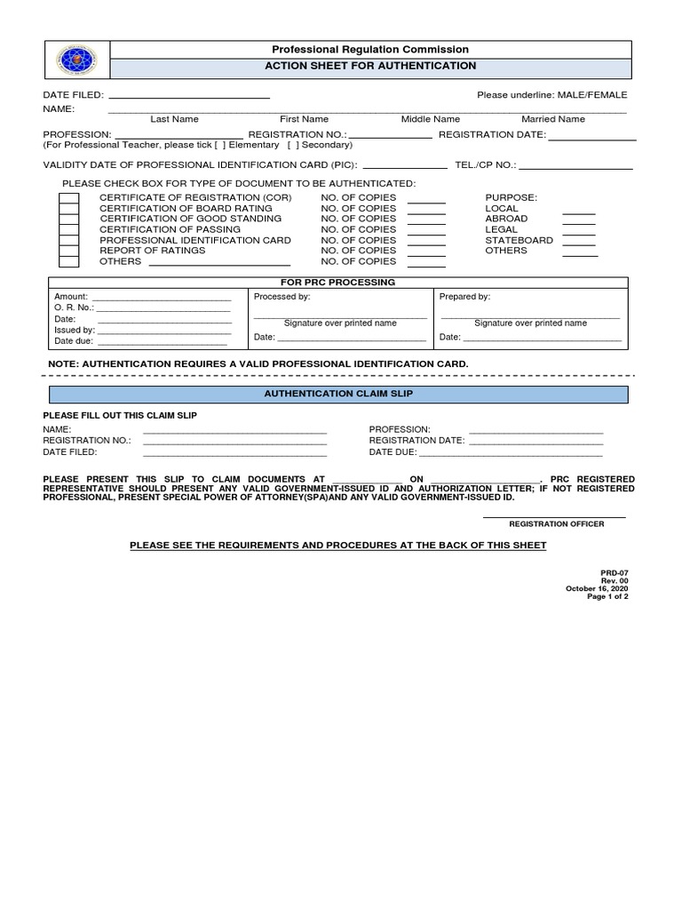PRD-07 Action Sheet For Authentication | PDF | Identity Document | Authentication