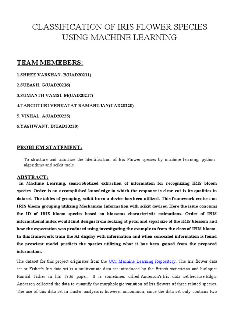 Classification of Iris Flower Species Updated | PDF | Statistical ...