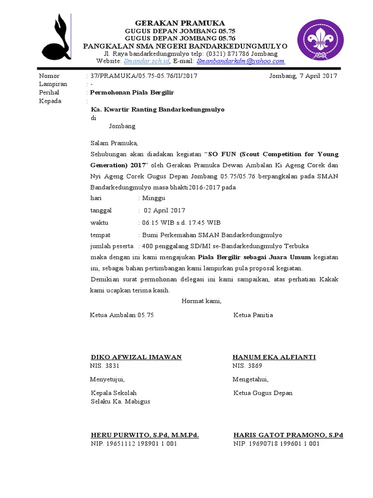 37 - Surat Permohonan Trophy Begilir Kwartir Ranting Bandarkedungmulyo ...