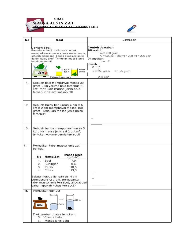 Soal Massa Jenis Kelas 7 dan Jawaban | PDF | Griya & Taman