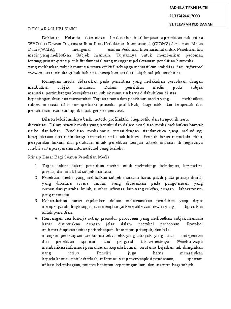 Ringkasan Deklarasi Helsinki | PDF