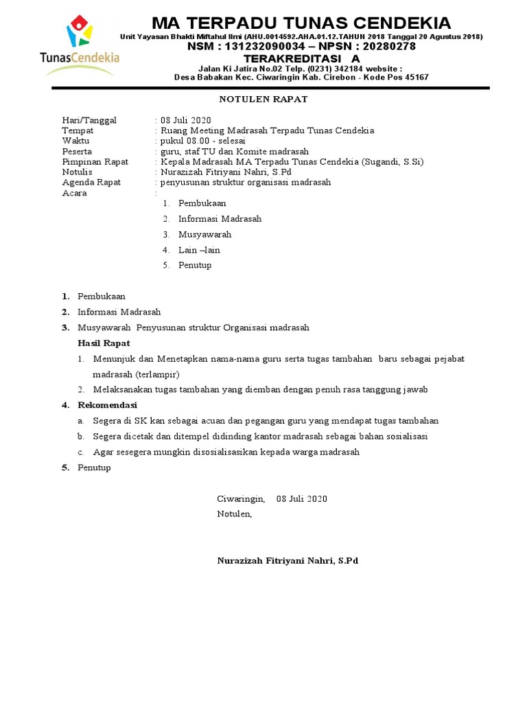 Rapat Penyusunan Struktur Madrasah | PDF | Karier & Perkembangan