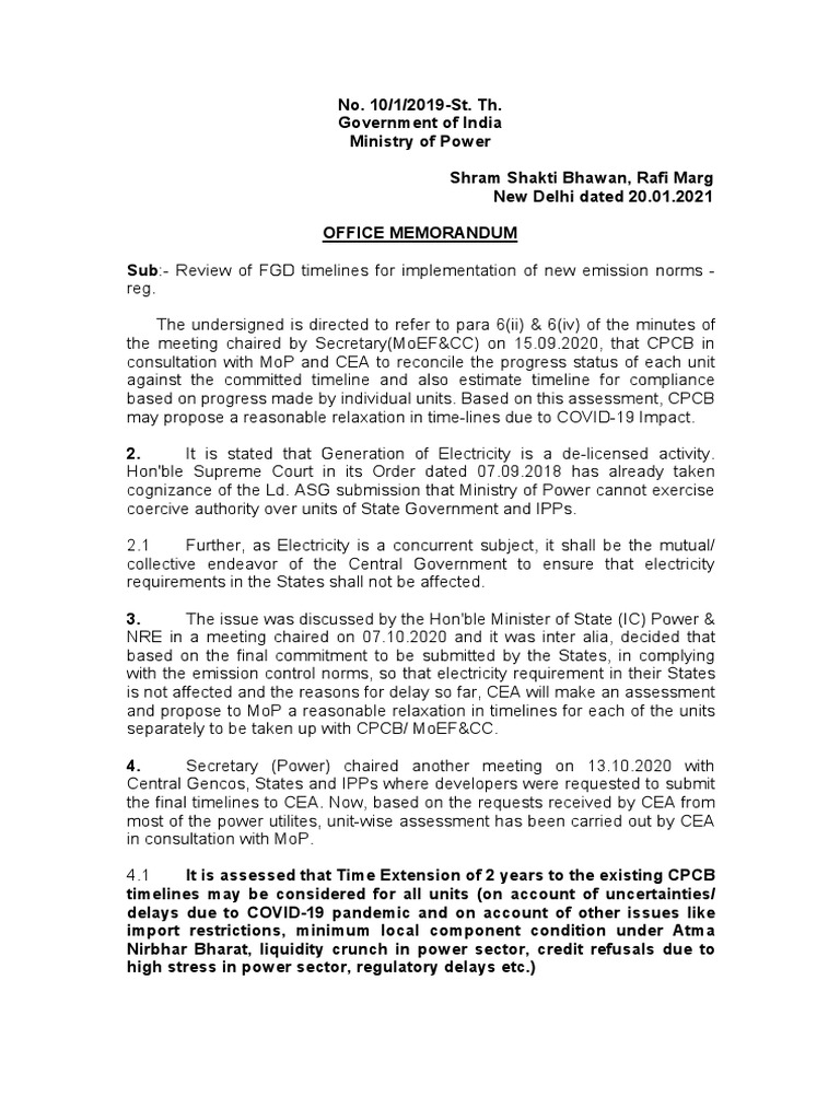 MoP Letter 20 Jan 2021 To MoEFCC | PDF | Government | Business
