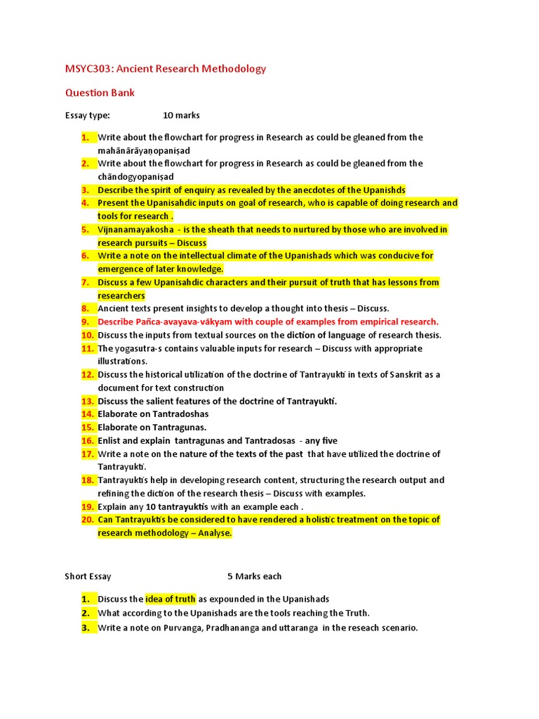 MSYC 303 Ancient Research Methodology | PDF | Upanishads | Yoga Sutras ...