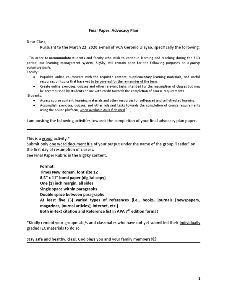 Final Paper - Advocacy Campaign Plan | PDF | Apa Style | Business