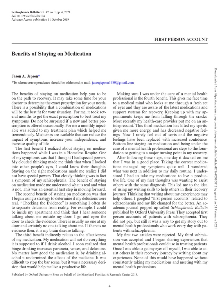 Benefits of Staying On Medication - Schizophrenia Bulletin | PDF ...