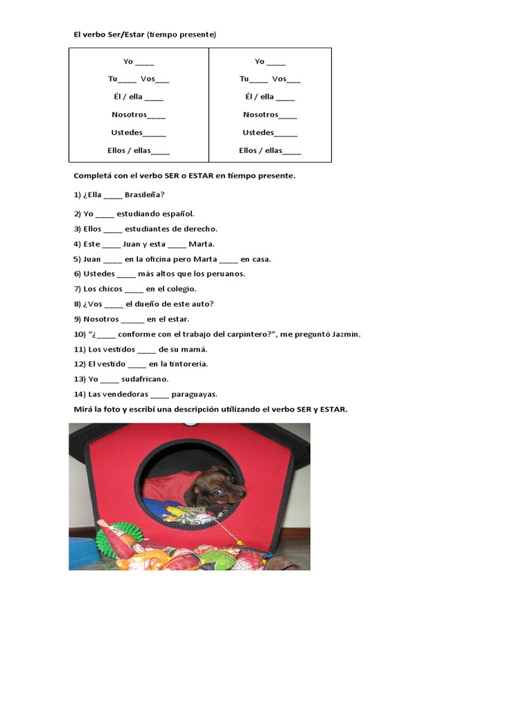 Verbo Ser y Estar Ejercicios de Gramatica 28617 | PDF