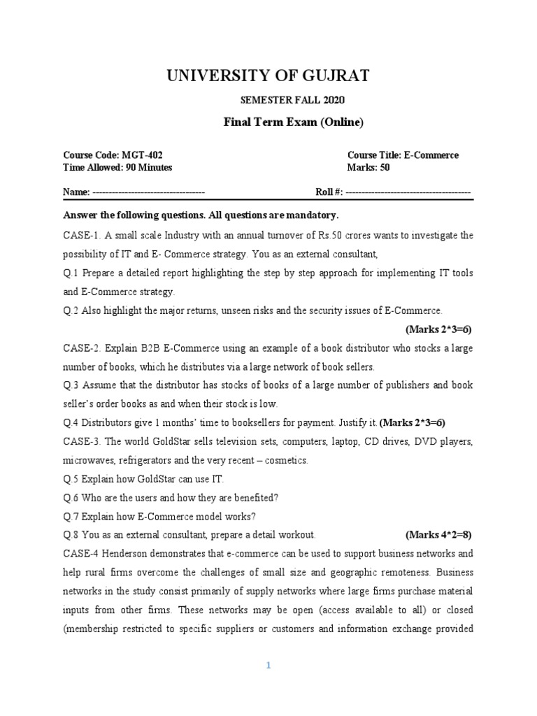 University of Gujrat: Final Term Exam (Online) | PDF | E Commerce | Advertising