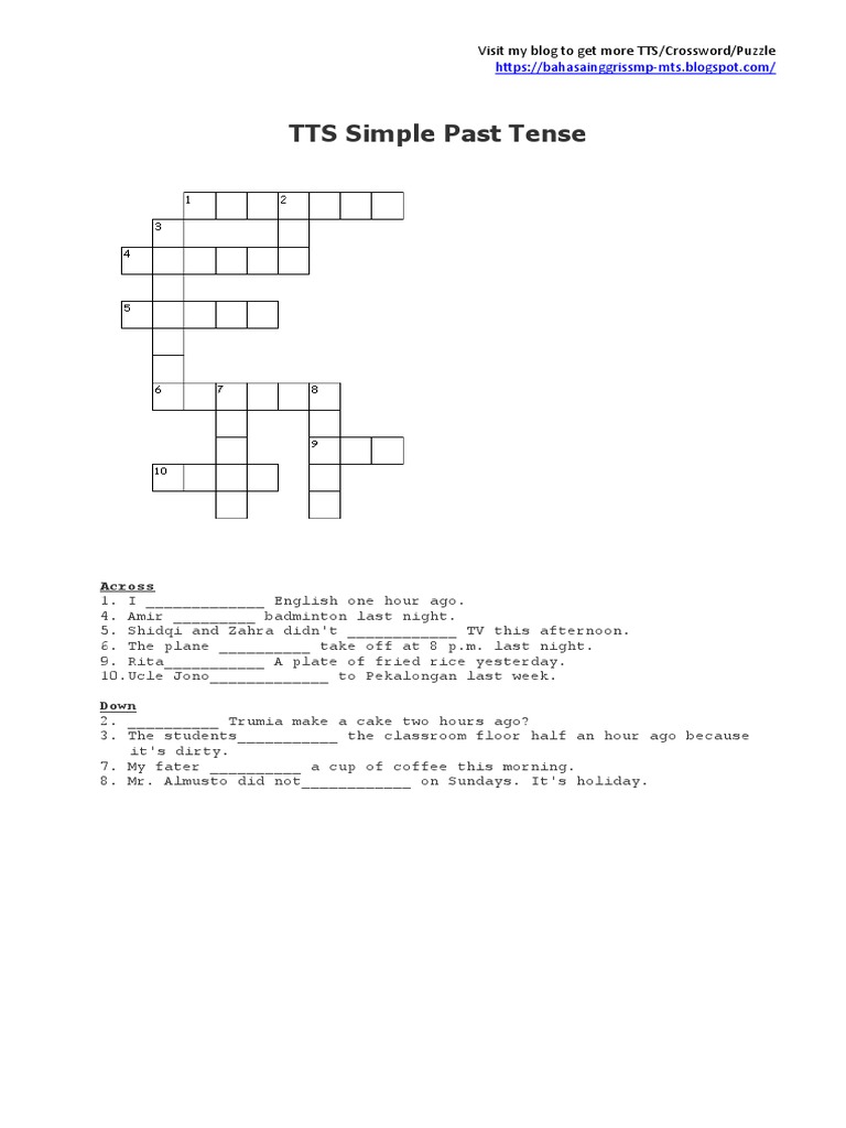 TTS Simple Past Tense: Visit My Blog To Get More TTS/Crossword/Puzzle | PDF
