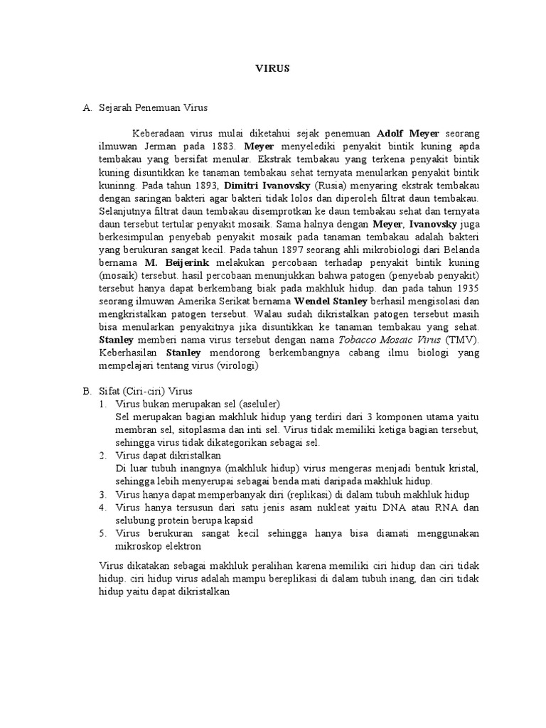 Rangkuman Materi Virus | PDF | Sains & Matematika