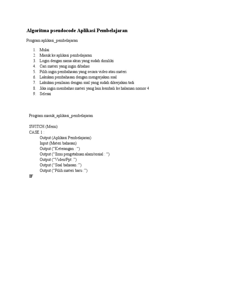 Algoritma Pseudocode Aplikasi Pembelajaran | PDF | Karier & Perkembangan | Seni